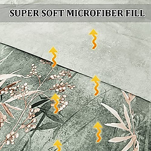 Dinjoy Botanical Comforter Set Queen 7 Pieces Bed in A Bag Dark Green Bamboo Leaves Comforter Set Soft Microfiber Queen Green Omber Comforter with Sheet (7 PCS Queen Comforter,Green)