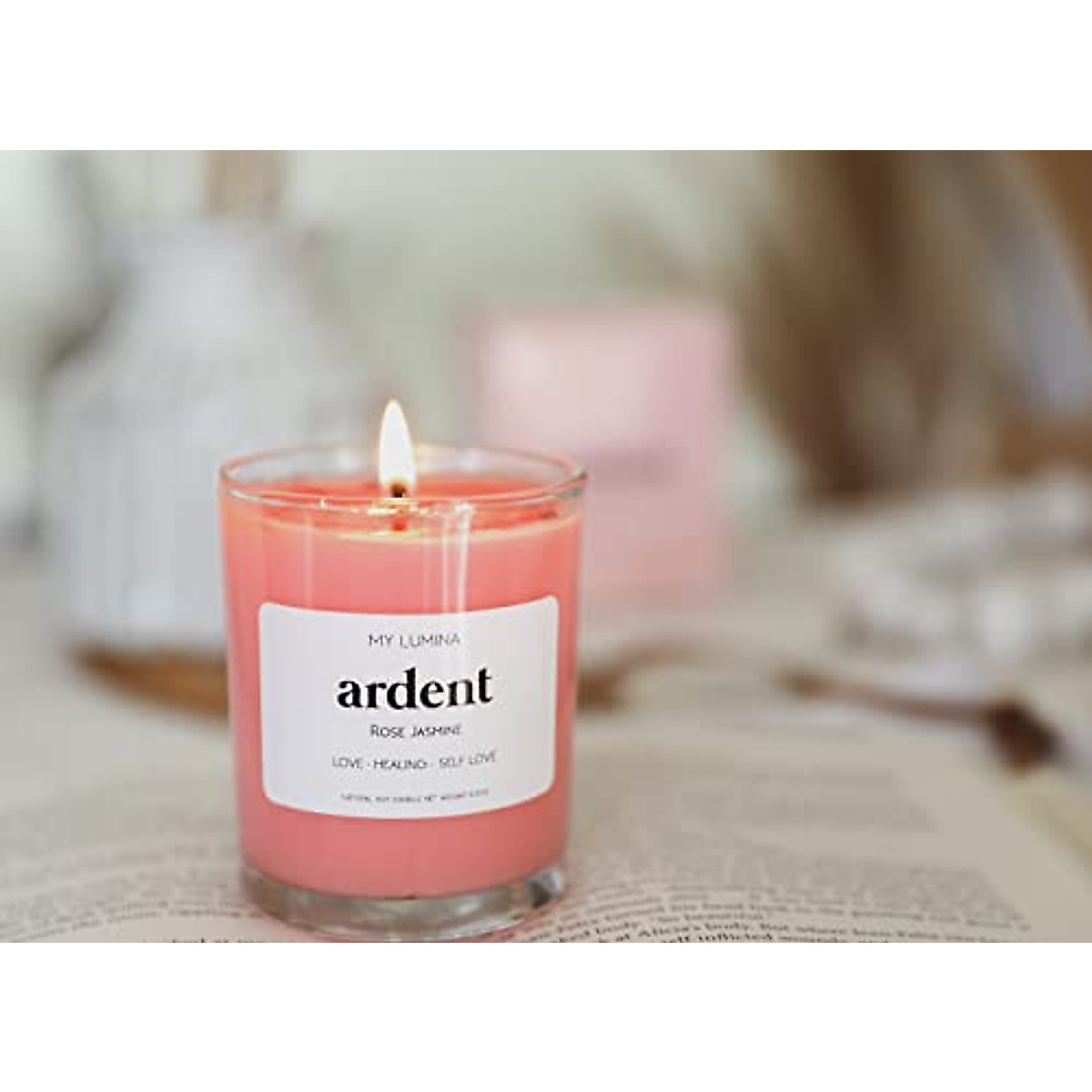 My Lumina Ardent Love Pink Candle - Romantic Sweet Love Candle Natural Soy Wax - Rose and Jasmine Natural Scented Purifying Candle for Aromatherapy