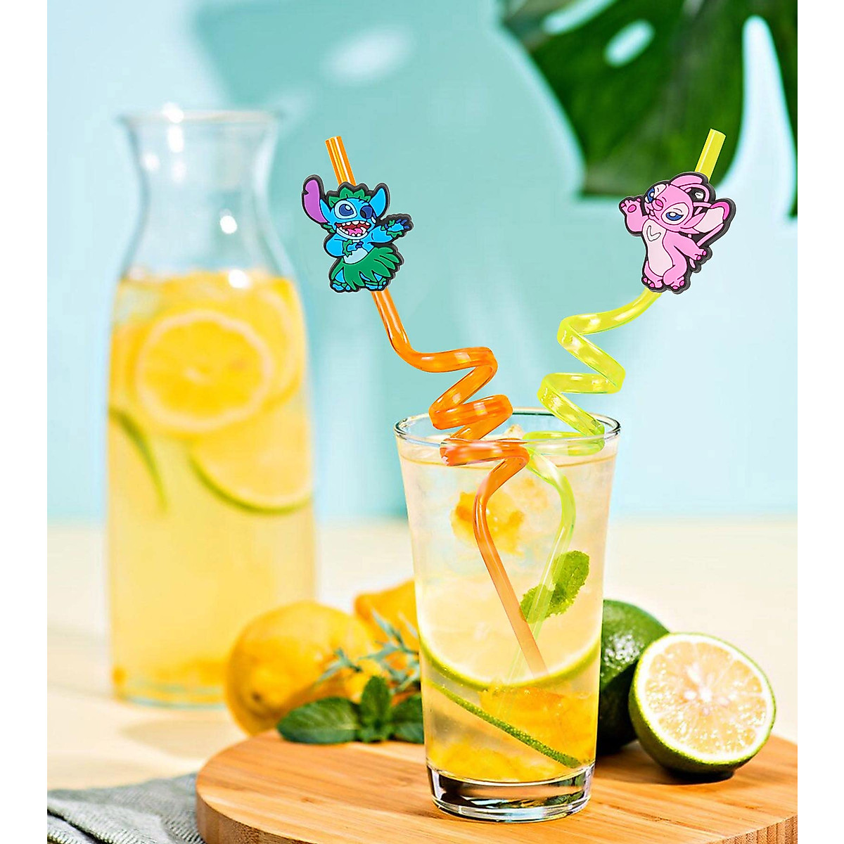 24Pcs Party Favors Reusable Drinking Straws, 12 Designs Cartoon Birthday Party Supplies with 2 Cleaning Brush