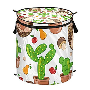 Cute Hedgehogs Pop Up Laundry Hamper With Lid Foldable Laundry Basket With Handles Collapsible Storage Basket Clothes Organizer for Home College Dorm Camping