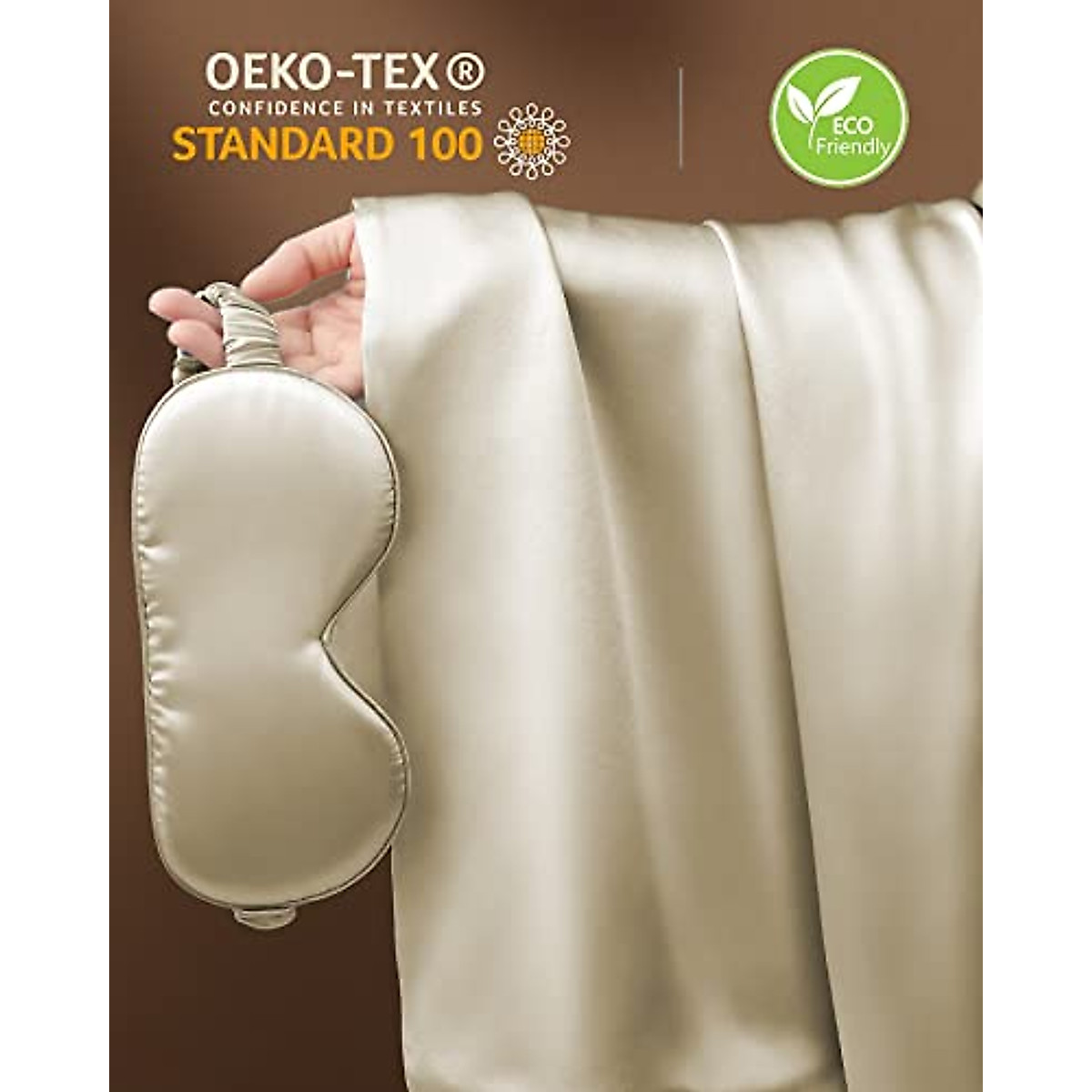 100% Mulberry Silk Pillowcase for Hair and Skin 22 Momme 6A Silk Pillow Case Zippered Soft Smooth Cooling -Standard Size 20"X 26"-with Eye Mask and Laundry Bag, Luxury Gift Set(Beige 1pc)