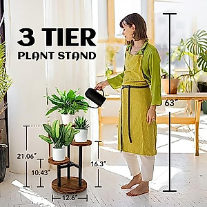 AUGOSTA 3 Tier Plant Stand, Tall Metal Wood Shelf Holder for Indoor, Outdoor Display Rack Flower Pot Stand for Corner Living Room Balcony Garden Patio