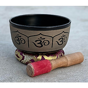 DharmaObjects Yoga Meditation 6 Inches OM Mantra Singing Bowl/Pad/Mallet Gift Set (Black)