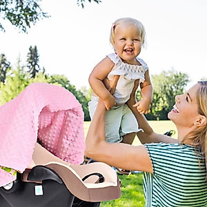 Car Seat Covers for Babies Warm Minky Carseat Canopy Covers for Girls Boys Multi-use Infant Blanket - Pink & Gray (Grey)