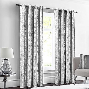 SHINELAND Extra Long Velvet Curtains 108 Inches Long for Living Room 2 Panels Grommet Grand Design 60% Blackout Pattern Curtains for Bedroom Luxury Bling Bathroom Door Doorway,Light Silver Grey