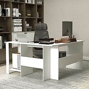 MEDIMALL 51-Inch L-shaped Computer Desk with CPU Stand, Modern Corner Gaming Desk w/Spacious Desktop, 2 Open Shelves & 2 Cable Holes, Space-saving Study Table for Home Office Workstation, White