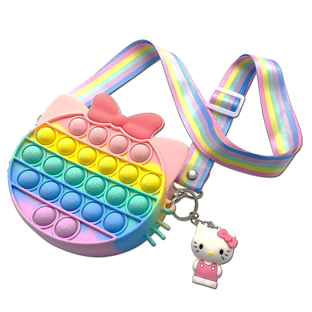 Cat Pop it Purse for Girls with a Beautiful Keychain | Cross Body Fidget Purse | 2 in 1 Rainbow Pop it Purse Toy for Anxiety & Stress Relief | Soft, Safe & Durable Poppet Purse, Pop Purse