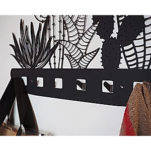 Runile Personalized Metal Coat Rack Wall Hanging, Cactus Coat Hook, Entrance Coat Rack with Hook, Personalized Metal Sign, Metal Wall Decoration, Black, 10 incher