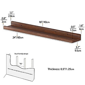 Wallniture Denver 24" Floating Shelves for Wall Collage, Picture Ledge Shelf, Wall Bookshelf for Living Room, Wall Shelf for Kitchen, Kids Room Shelves, Wall Shelves Walnut Color Set of 2