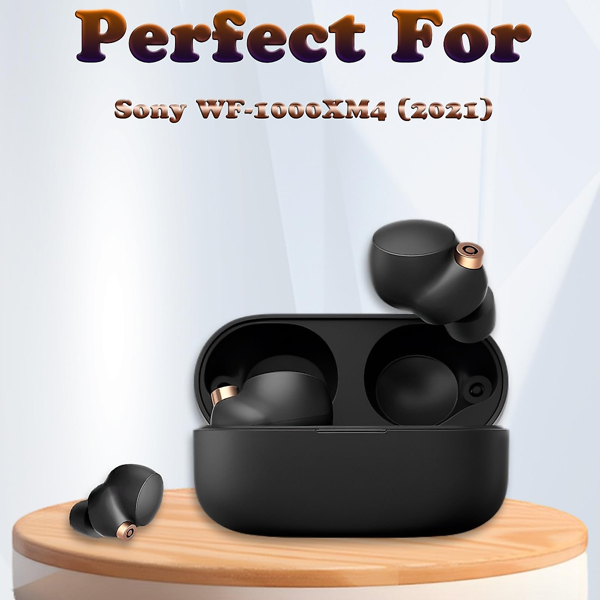 SKPY Secure Snap-Fastener Leather Case Compatible with Sony WF-1000XM4 Scratch Shockproof Leather Cover with Anti-Loss Keychain for Boys Girls Womens Mens