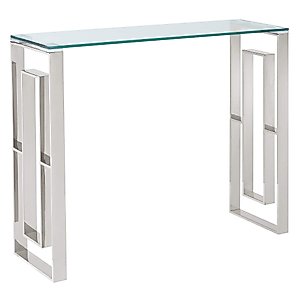 Whi Contemporary Console, Sofa, Glass and Chrome TABLE, SILVER