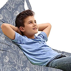Ambesonne Nautical Lounger Chair Bag, Sail Boats Anchor Pirate Ship Wind Rose Adventure in The Ocean Retro Design, High Capacity Storage with Handle Container, Lounger Size, Ivory Blue Grey
