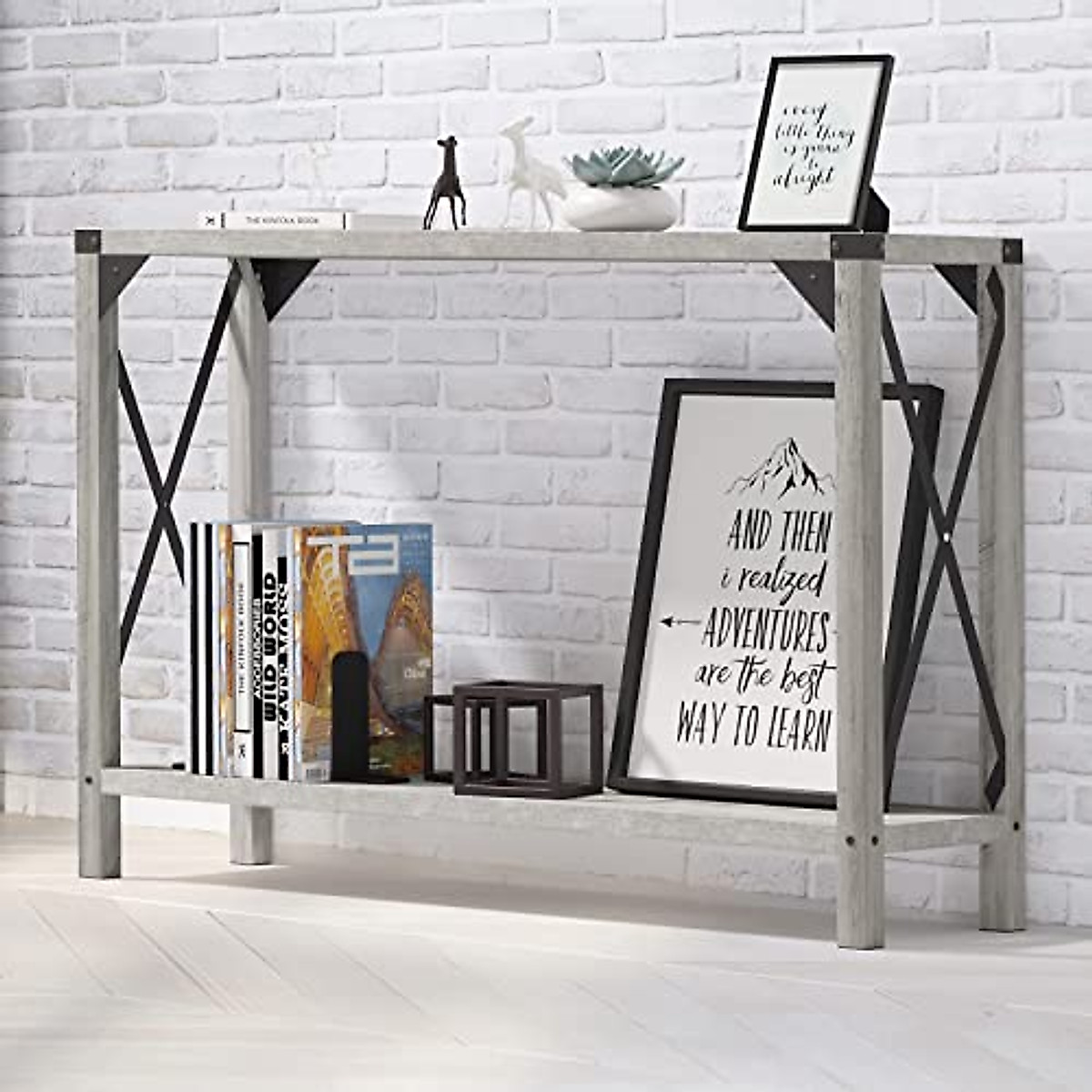 Amyove Farmhouse Entryway Table, 43" Grey Console Table, 2-Tier Wood Sofa Table with Shelf, Behind Couch Table, Console Tables for Entryway, Living Room, Hallway, Foyer