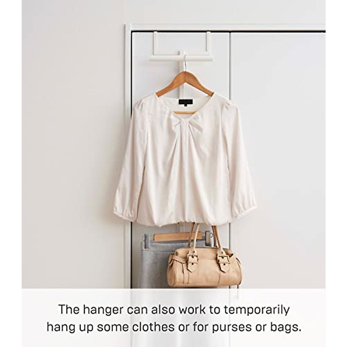 YAMAZAKI Home Tower Backpack Over The Door Hanger for Closet Or Bedroom, Two-Tiered Bookbag Metal Storage Rack, Easy Installation - Steel