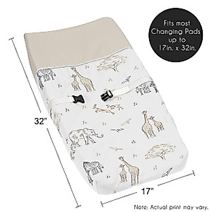 Sweet Jojo Designs Jungle Safari Animals Boy Girl Baby Nursery Changing Pad Cover Beige Brown Taupe Black and White Gender Neutral Animal Elephant Giraffe Wildlife Adventure Zebra Elephants Serengeti