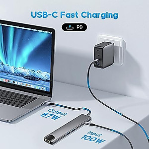 8 in 1 USB C Hub with 4K 30Hz HDMI Port,1 x USB-A 3.0/1 x USB-A 2.0 and 2 x 100W USB-C Port, Ethernet, SD/TF for Dell/Surface/HP/Lenovo Laptops