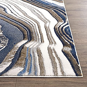 Abani 4’ x 6’ Modern Topography Design Blue, Grey & Gold Area Rug Rugs Modern Pattern No Shed Dining Room Rug