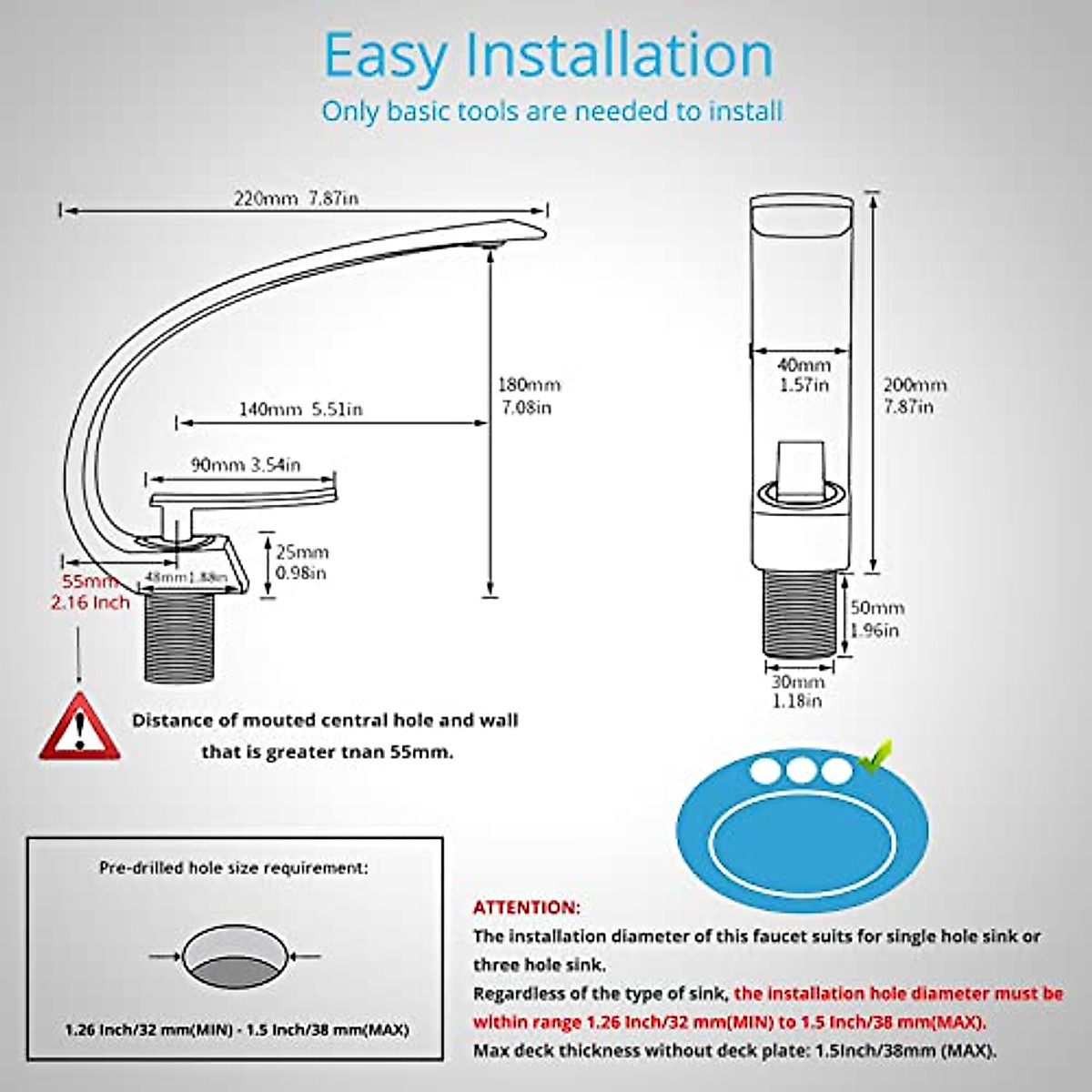 Wovier Brushed Nickel Bathroom Sink Faucet,Unique Design Single Handle Single Hole Brass Lavatory Vanity Faucet,Basin Mixer Tap with Supply Hose