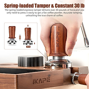 IKAPE 58.35mm Espresso Coffee Tamper, Spring-loaded Calibrated Tamper with Premium Stainless Steel,Walnut Wooden-Handle Tamper Compatiable with Over 58MM Espresso Machine Bottomless Portafilter