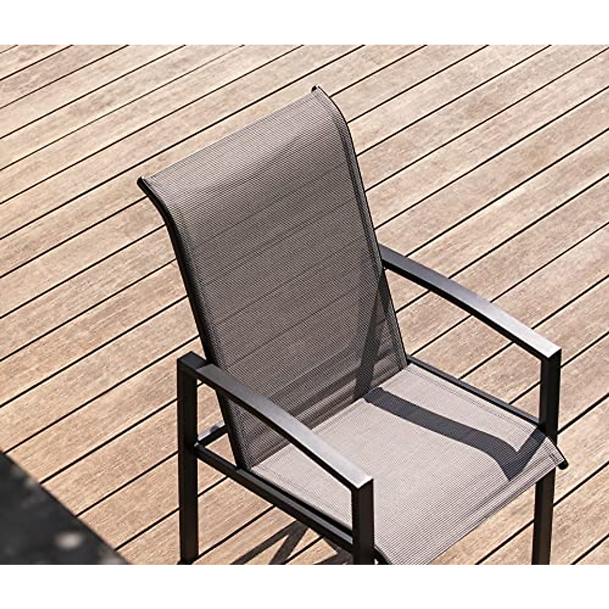 4 Pieces Outdoor Dining Chair Patio Furniture with Metal Slat Finish, 2x1 Textliene Patio Chairs, Easy Assemble Outdoor Chairs