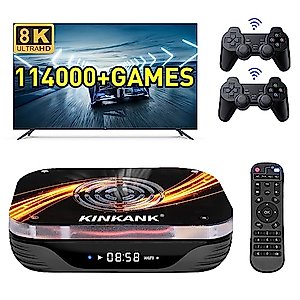 Kinhank Retro Video Game Console Built in 114000+ Nostalgic Games, Super Console X3 Plus Retro Gaming Console with 65+Emulators,EmuELEC 4.5/Android 9.0/CoreELEC All in 1,2.4G+5G WIFI,BT 4.0,Best Gift