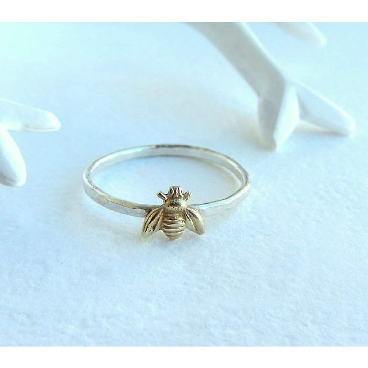 YAYAYOUYOU Fashion Cute Simple Gold Bee Ring for Women Teens Finger Wrap Around Craft Handmade Animal Lucky Honey Bee Knuckle Ring (10#), silver