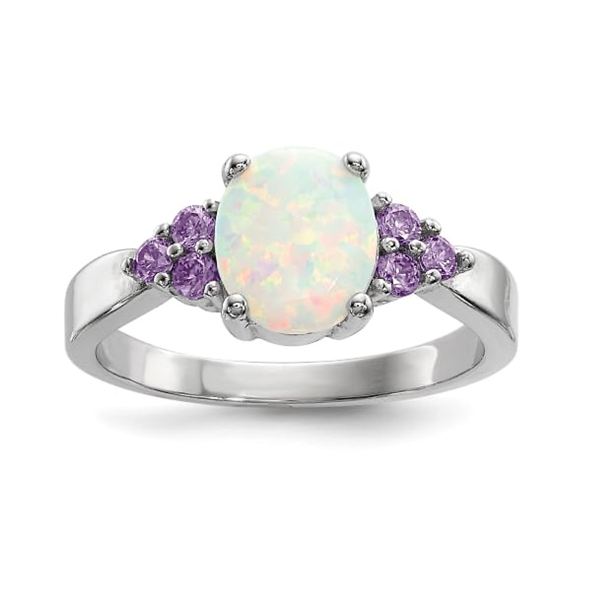 IceCarats 925 Sterling Silver Oval Created Opal Purple Cubic Zirconia CZ Statement Ring Size 6