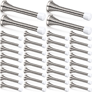 36 Pieces Spring Door Stopper Brushed Satin Door Stop for Wall 3-1/8 Inch Flexible Heavy Duty Wall Protector Doorstop with Rubber Bumper Tips (Brushed Silver)