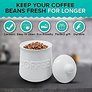Kovot Ceramic Coffee Canister - Embossed Coffee Jar with Air-Sealed Lid - Best Coffee Preserver - Airscape Coffee Container - Easy to Wash, Color: Ivory White, Measures: 6”H