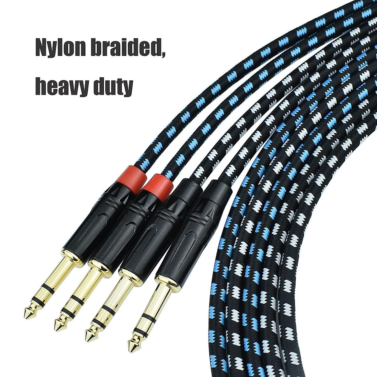 Mugteeve Balanced 1/4 Inch TRS to TRS Male Instrument Patch Cable, 6.6 Feet Stereo Quarter Inch 6.35mm to 6.35mm Audio Cord, Nylon Braided Heavy Duty, for Interface, Mixer, Speaker - 2 Pack