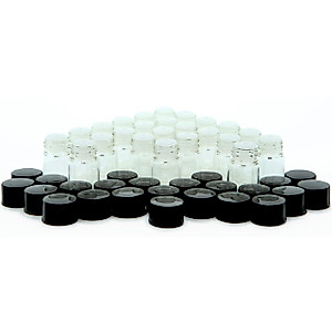 Vivaplex, 24, Clear, 2 ml (5/8 Dram) Glass Bottles, with Orifice Reducers and Black Caps