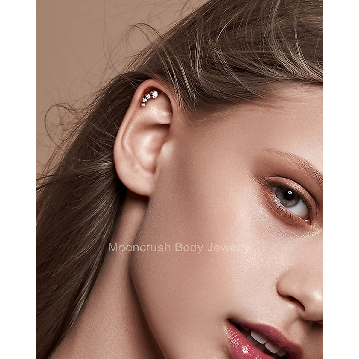 Mooncrush Jewelry G23 Solid Titanium Helix Earrings CZ 16G Cartilage Earrings Cluster Helix Piercing Jewelry Surgical Steel Hypoallergenic 6MM Tragus Earrings for Women