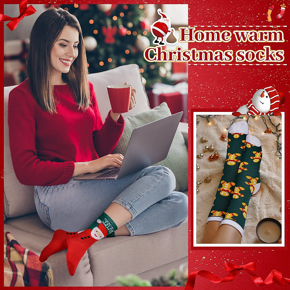 Handepo 24 Pcs Christmas Crew Socks Women Novelty Casual Dress Socks Animal Food Christmas Theme Patterned Funny Colorful Women's Xmas Gifts for Girls Teens