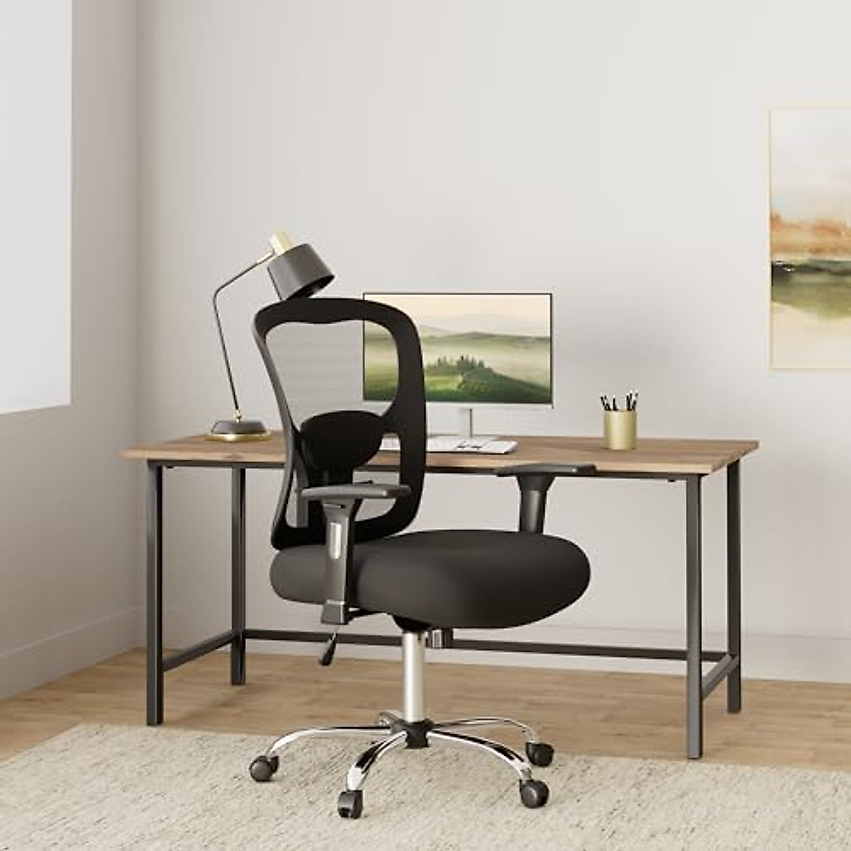 Big and Tall Office Chair 600lbs, Ergonomic Computer Desk Chair for Heavy People with 4D Adjustable Armrest and Lumbar Support, Heavy Duty Metal Base Mesh Chair with Wide Seat for Home Office