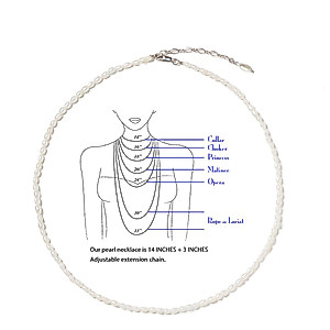 Pearl Necklace for Women, Handmade with Tiny White Freshwater Pearls and Silver Clasps and Adjustable Chain Pearl Choker 14", Cute Trendy Summer Jewelry for Girls