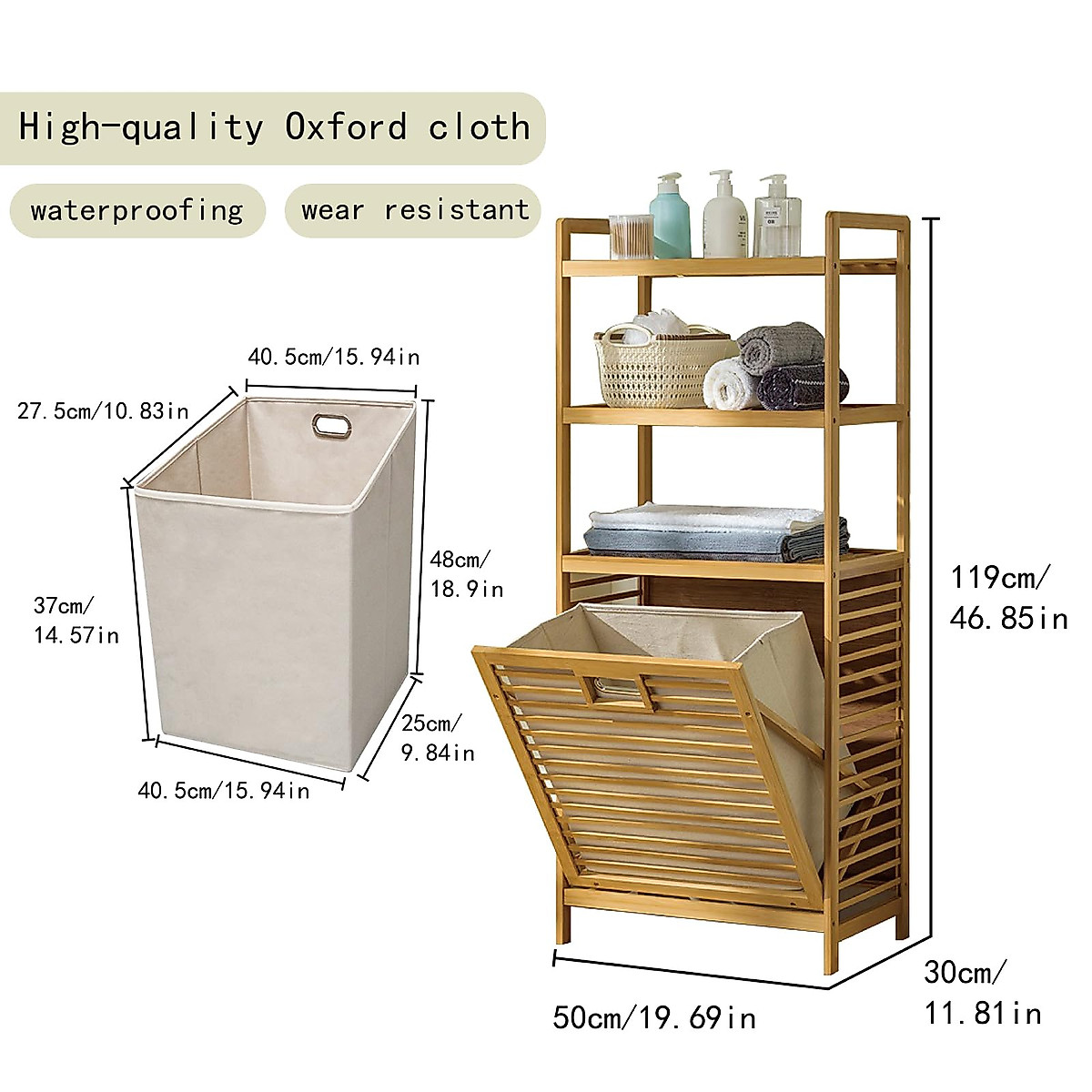 Baveke Laundry Hamper with 3 Tier Shelves & Tilt Out Basket, Laundry Baskets Organizer Hampers Bathroom Storage Shelf for Laundry Room, Bathroom, Guest Room (3-Tier Large)
