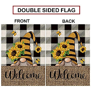 Summer Garden Flag Sunflower Gnome Vertical Double Sided Buffalo Plaid Welcome Flag Seasonal Farmhouse Yard Outdoor Decoration 12.5 x 18 Inch (Size for Garden-12.5'' x 18'')
