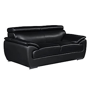 Blackjack Furniture 4571 Veal Collection Leather Upholstered Modern Living Room Chair, Loveseat, Sofa, Black