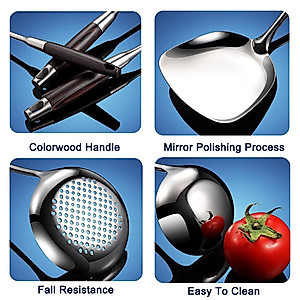 Wooden Cooking Utensils Set, 316 Stainless Steel Kitchen Utensils Set, 6 Pieces Professional Cooking Tools Kitchen Gadgets Wood Cooking Spatula Set for Kitchen