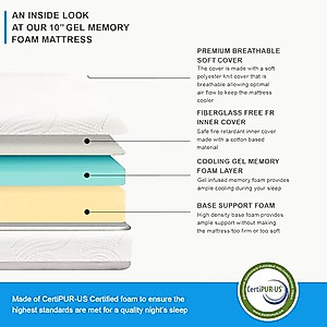 Irvine Home Collection Queen Size 10-Inch, Gel Memory Foam Mattress, Medium Firm Feel, Breathable, Cool Sleep and Pressure Relief, CertiPUR-US Certified, Temperature Balanced