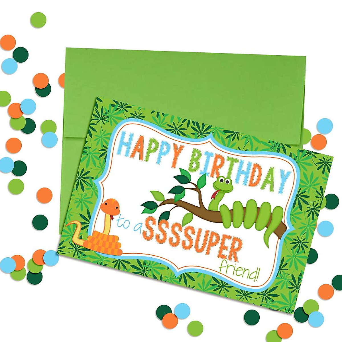 SssSSssUPER Friend Snake Themed Birthday Pun Themed Single (1) All Occasion Blank Birthday Card To Send To Friends & Family, 4"x 6" (when folded) Fill In Greeting Note Card by AmandaCreation