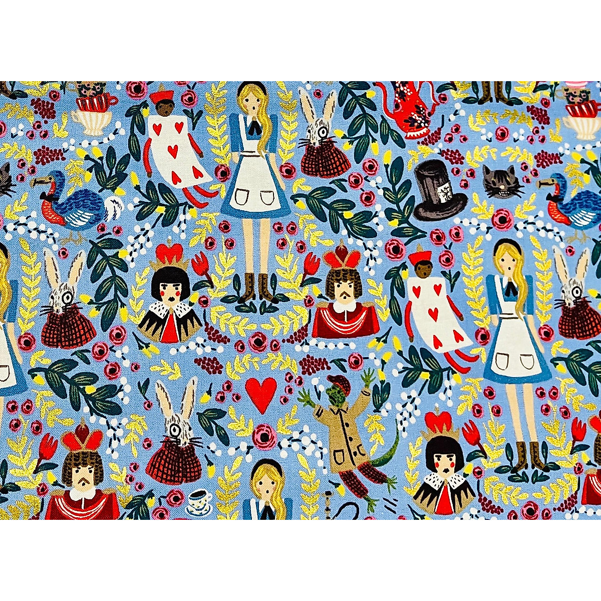 Wonderland - Rifle Paper Co - Periwinkle Metallic Fabric - Cotton+ Steel - Quilting Cotton Fabric - AB8013-002 1/2 Yard 44