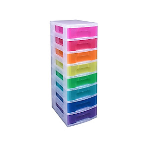 Really Useful Plastic Storage Box Storage Tower 8x7 Litre Clear Frame with Rainbow Drawers