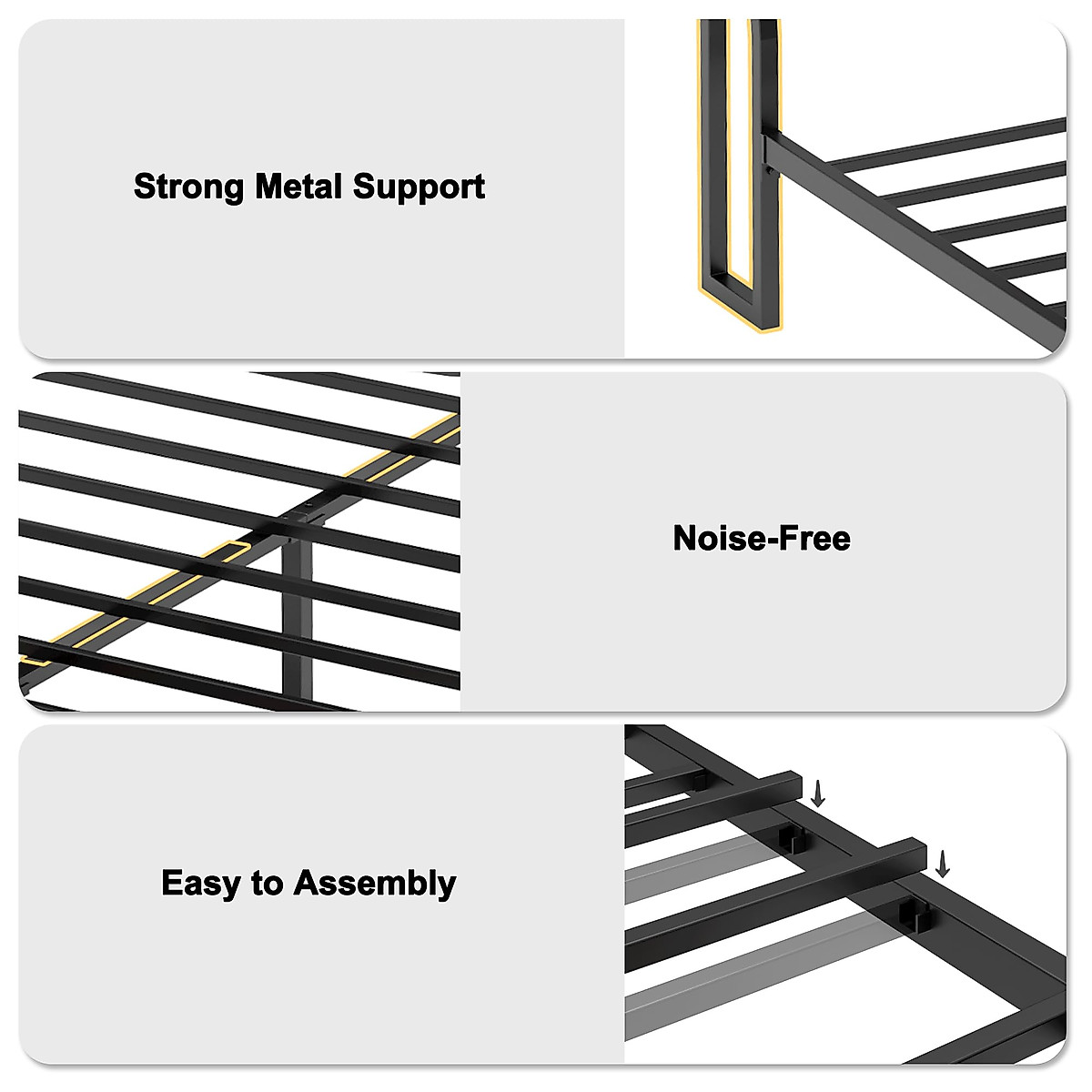 IRONCK Queen Bed Frame with Drawers, Ergonomic Storage Headboard with Charging Station, LED Light, Solid and Stable, No Box Spring Needed