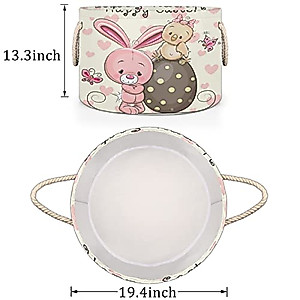 Easter Bunny Rabbit Eggs (17) Large Round Baskets for Storage Laundry Baskets with Handles Blanket Storage Basket for Bathroom Shelves Bins for Organizing Nursery Hamper Girl Boy