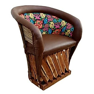 HANDMADE EQUIPAL CHAIR EMBROIDERED WITH FLOWER FABRIC MEXICAN FURNITURE