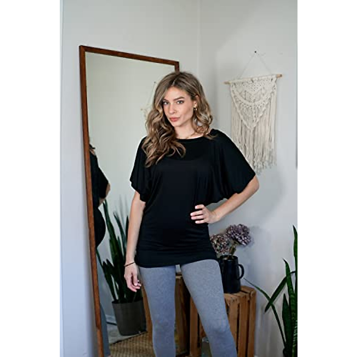 Free to Live 3 Pack Dolman Short Sleeve Business Casual Tops for Women Travel Clothes Dressy Shirts Summer Fall Tunic Outfits (Medium, Black, Charcoal, Navy)