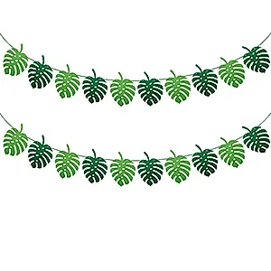 SaktopDeco 2 Pack Palm Leaf Garland Felt Tropical Garland Summer Banner Hawaiian Luau Party Birthday Baby Shower Decorations Supplies