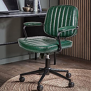 Arts wish Mid Century Office Chair Leather Desk Chair Green Office Desk Chair Home Office Chair with Wheels and Arms