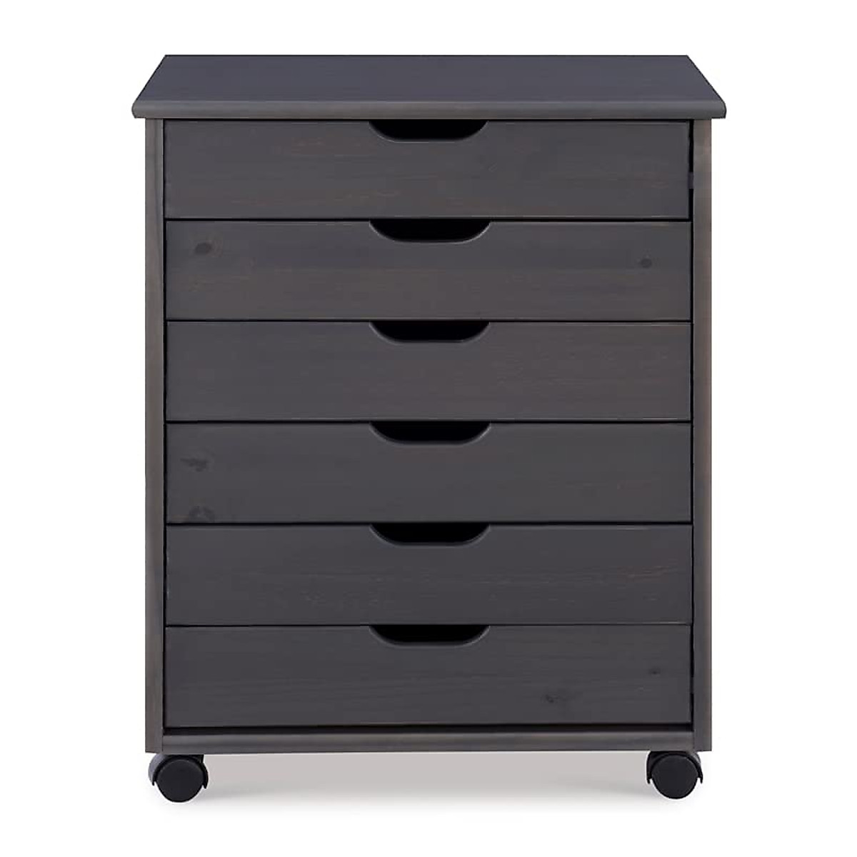 Linon Callie Multipurpose Six Drawer Dresser Wide Wood Rolling File Cabinet Storage Cart with Casters in Gray